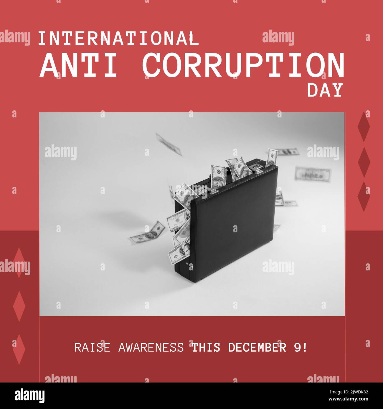 Composite of international anti corruption day text, dollar bills ...