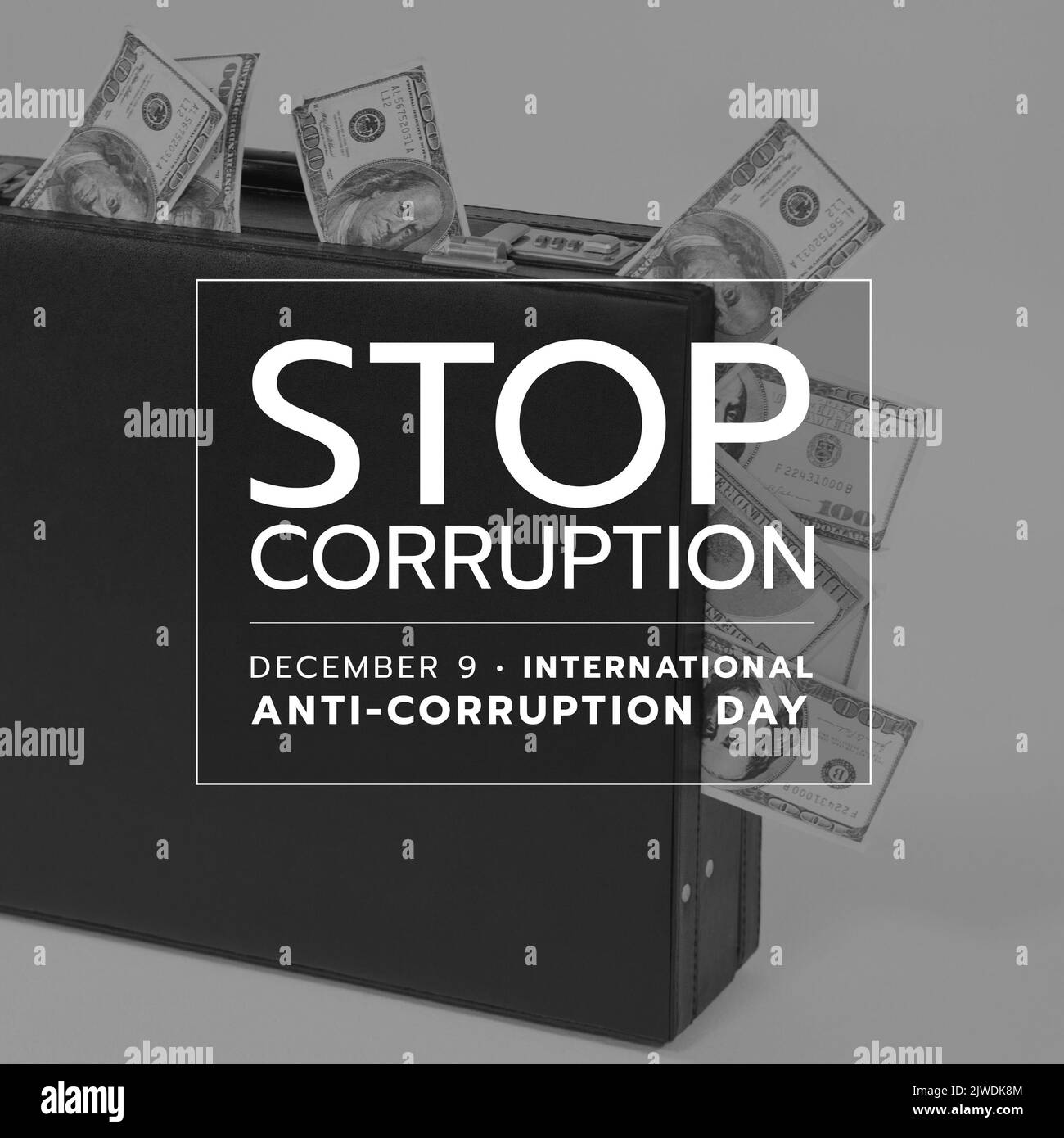 Composite of stop corruption and december 9 text over dollars bills ...