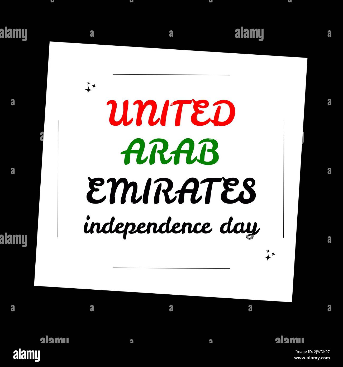 Illustration of united arab emirates text on white square against black ...