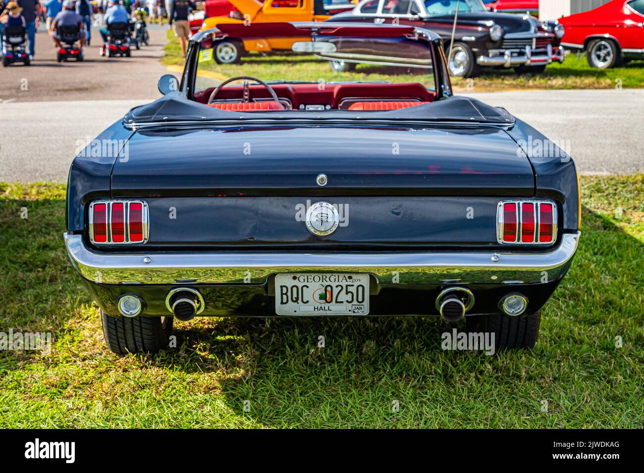 Daytona Beach, FL - November 24, 2018: Rear view of a 1966 Ford Mustang ...