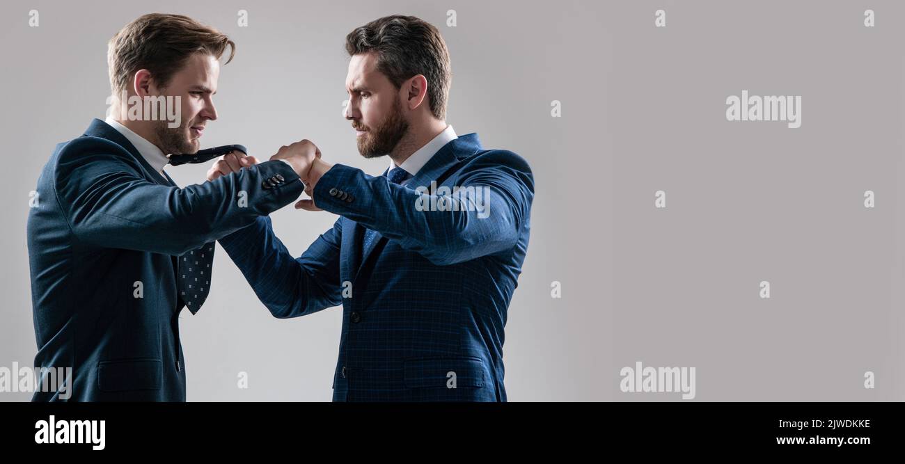 Man face portrait, banner with copy space. struggle for leadership ...