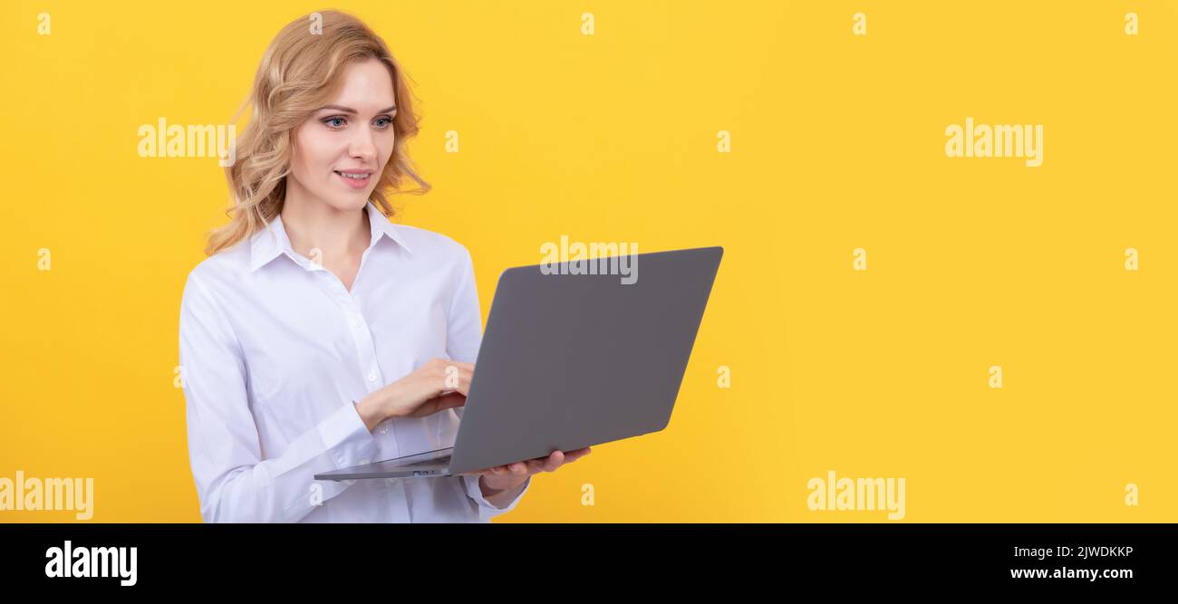 concentrated freelance woman post blog online. copy space ...