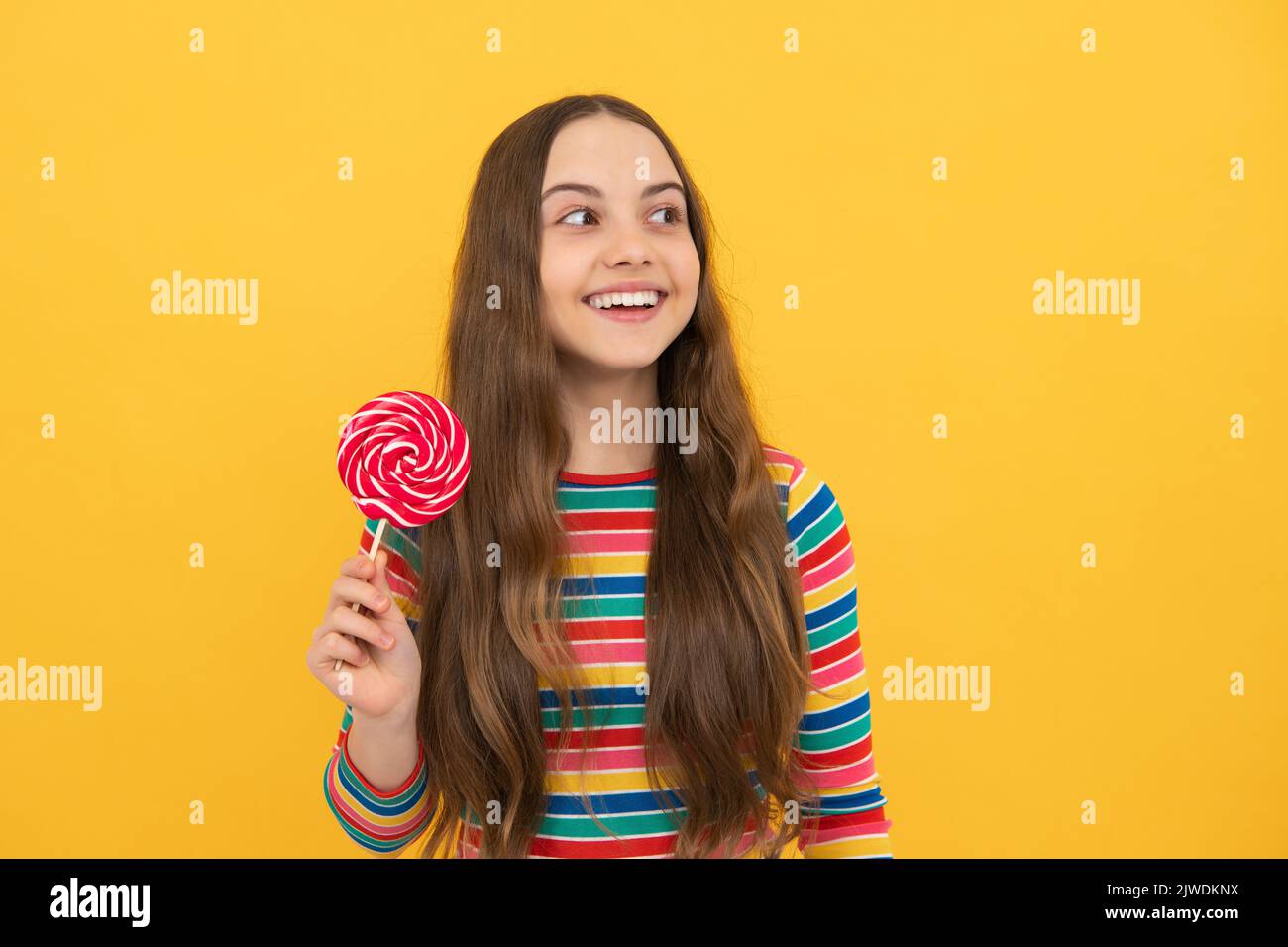 Hipster teenager child girl lick lollypop. Sugar nutrition, candy and ...