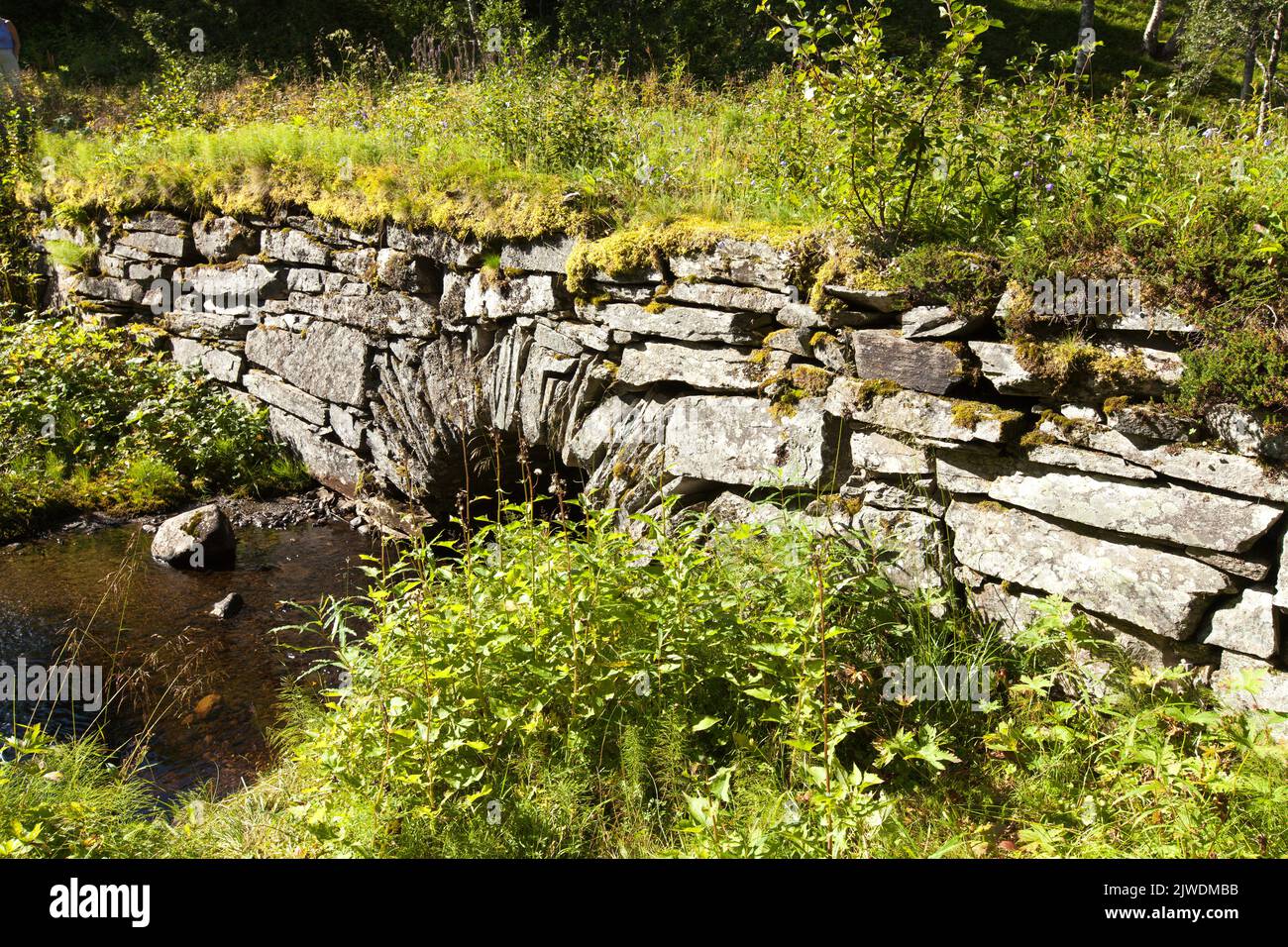 Stone arch bridge on the Pilgrim´s trail St. Olavsleden between Duved ...