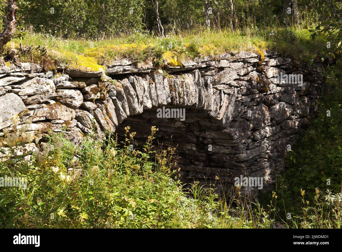 Stone arch bridge on the Pilgrim´s trail St. Olavsleden between Duved ...
