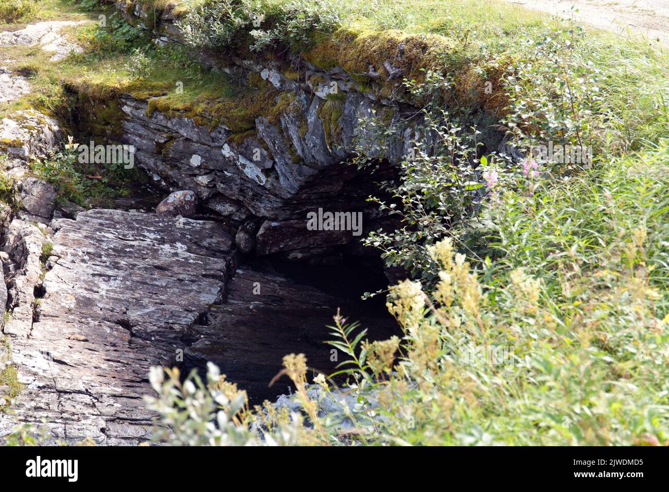 Stone arch bridge on the Pilgrim´s trail St. Olavsleden between Duved ...