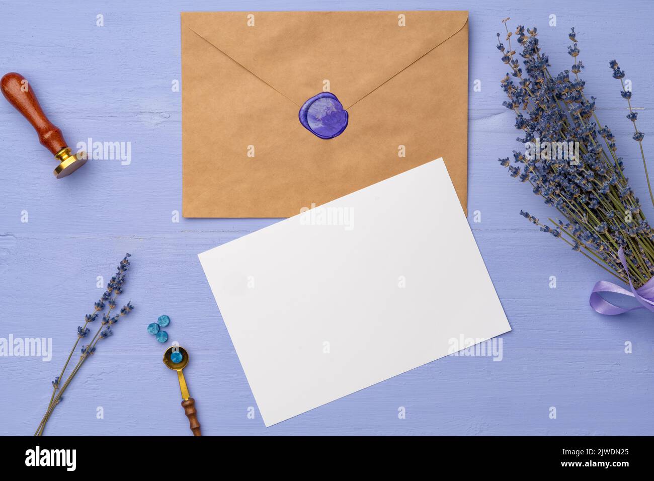Letter envelope on lavender wooden background, copy space Stock Photo ...