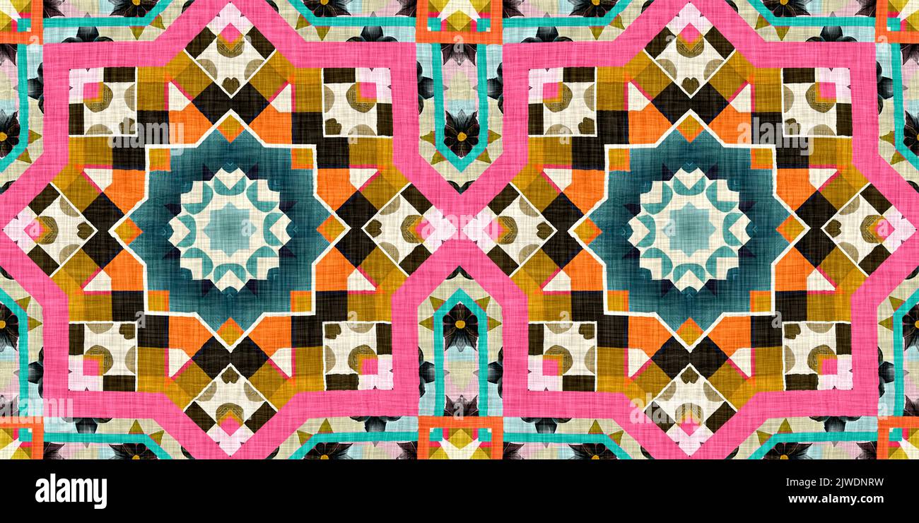 Kitsch pattern geometric retro design in seamless border background ...