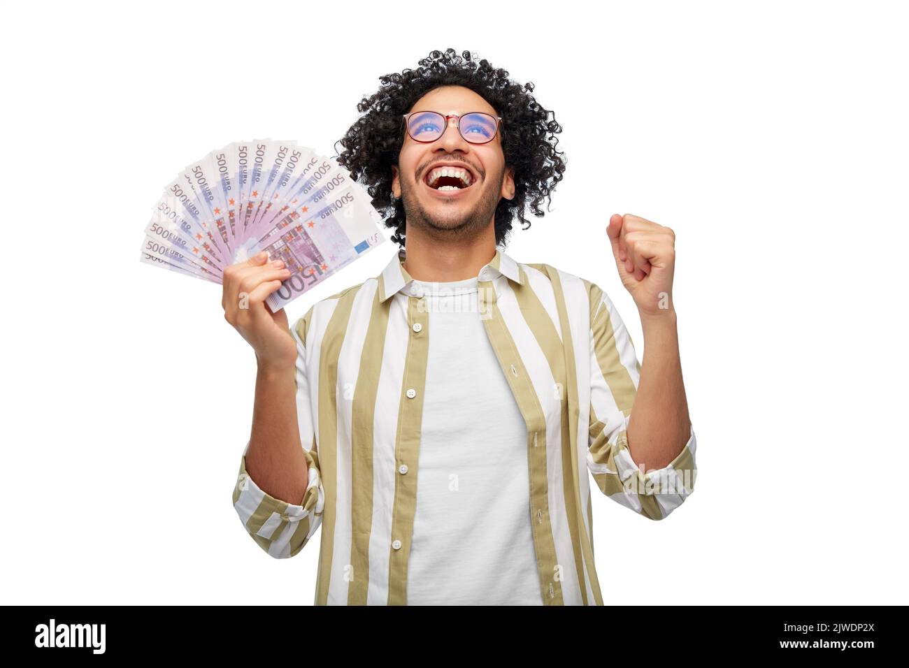 happy man with euro money celebrating success Stock Photo - Alamy