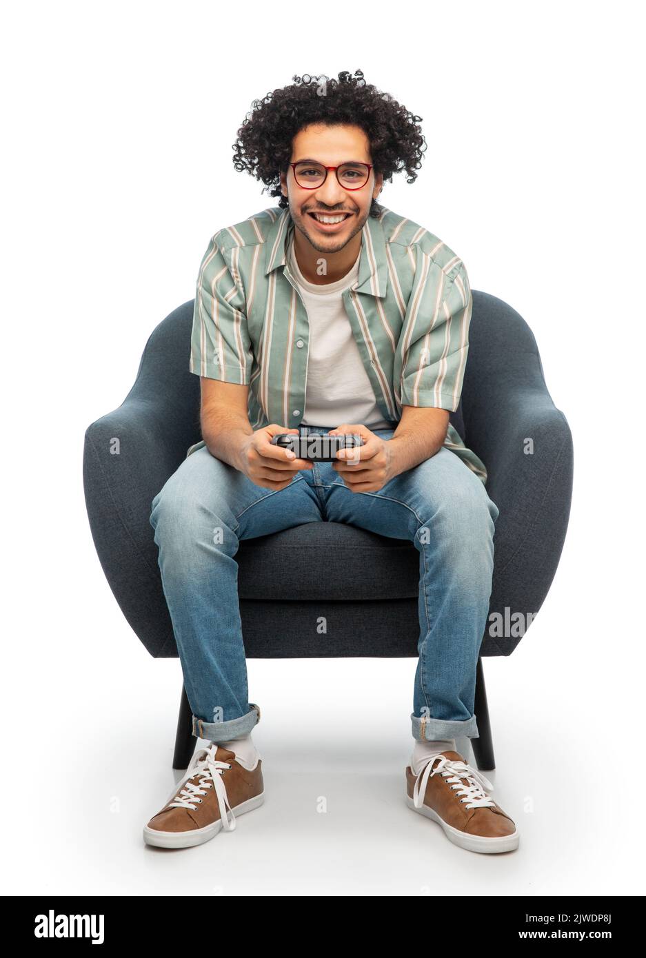 Man joystick playing video Cut Out Stock Images & Pictures - Alamy