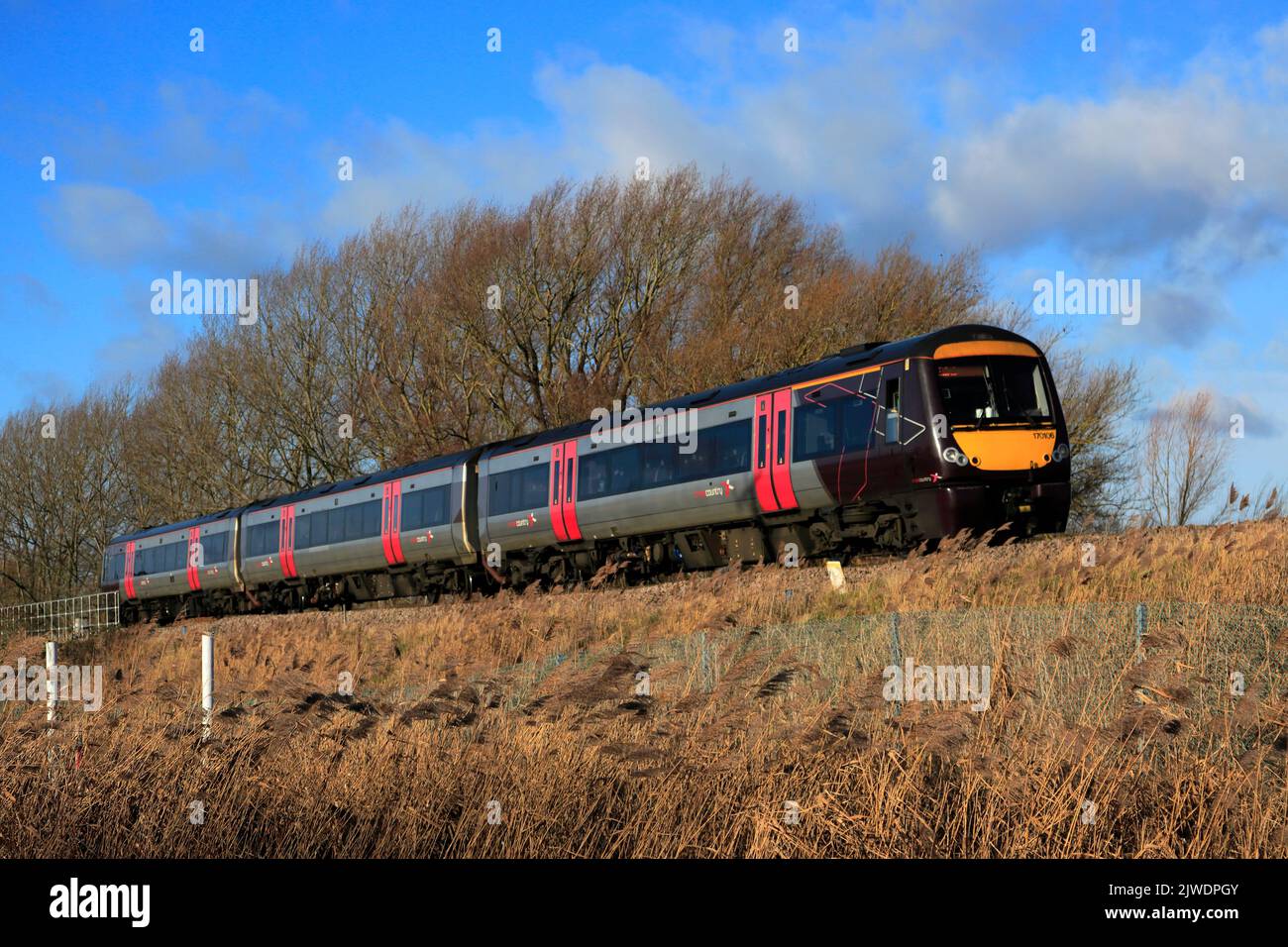 170106 C2C train near Whittlesey town, Fenland, Cambridgeshire, England ...