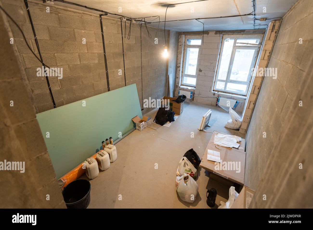 Working process of installing metal frames for plasterboard -drywall ...