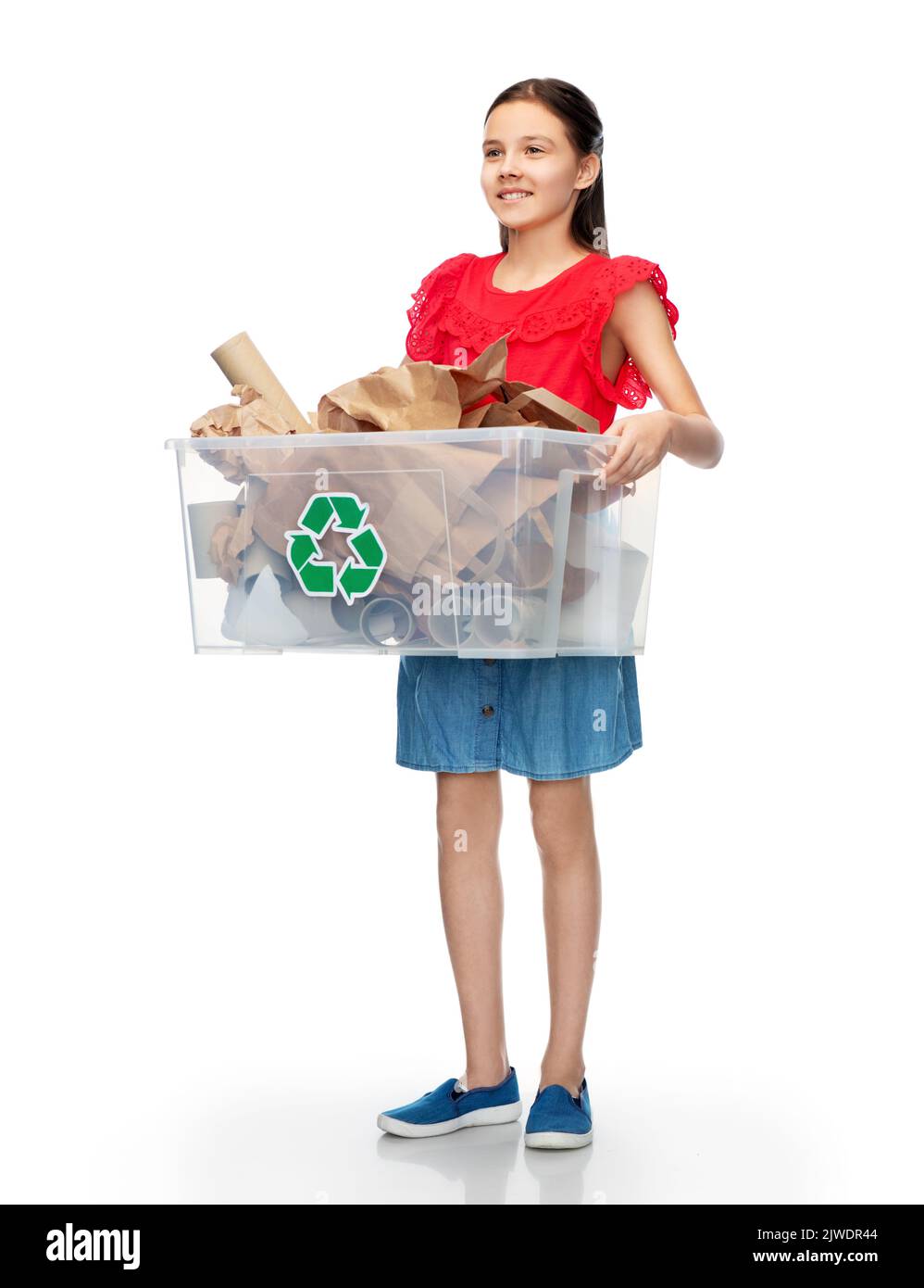 smiling girl sorting paper waste Stock Photo - Alamy