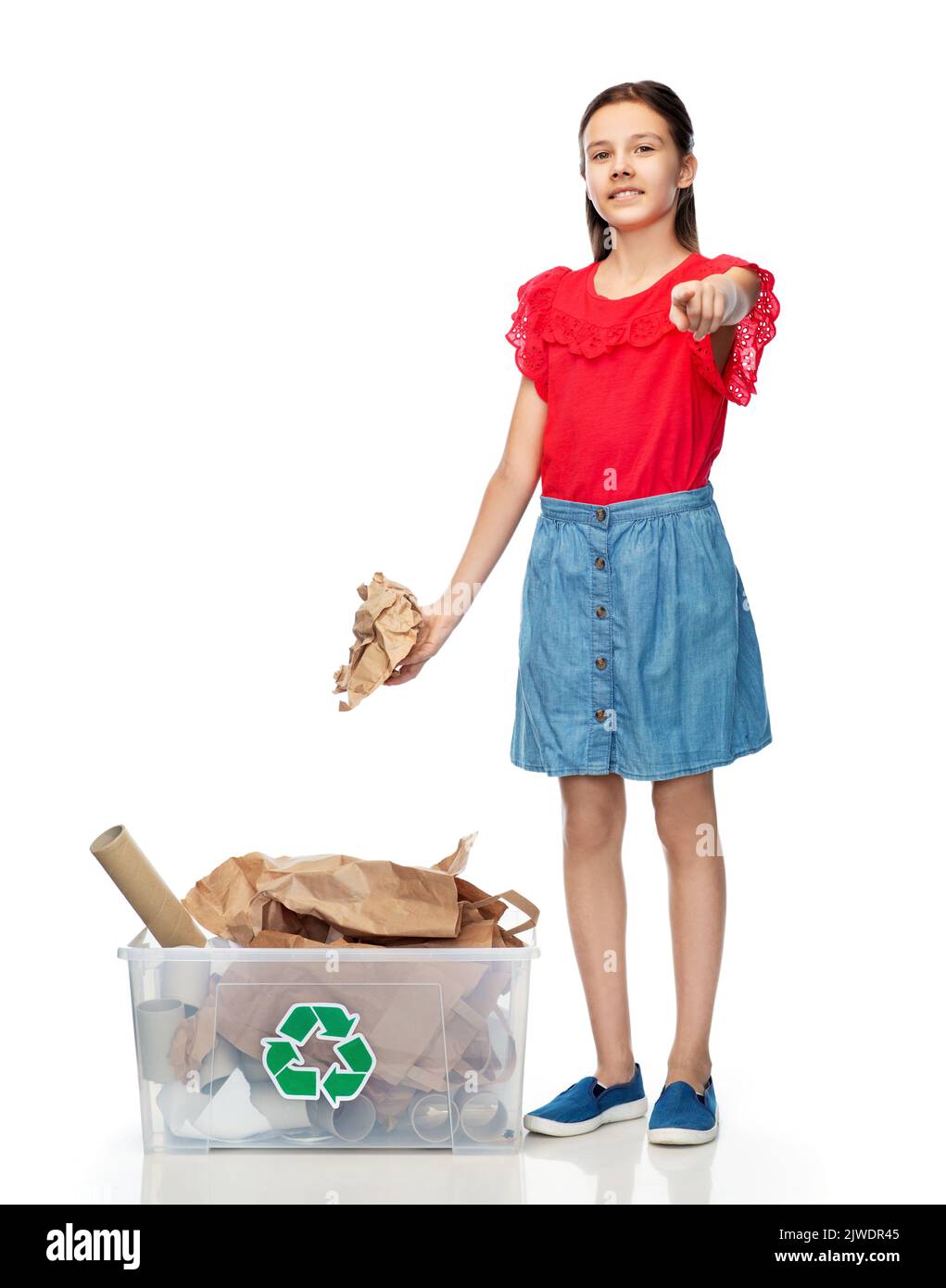 smiling girl sorting paper waste Stock Photo - Alamy