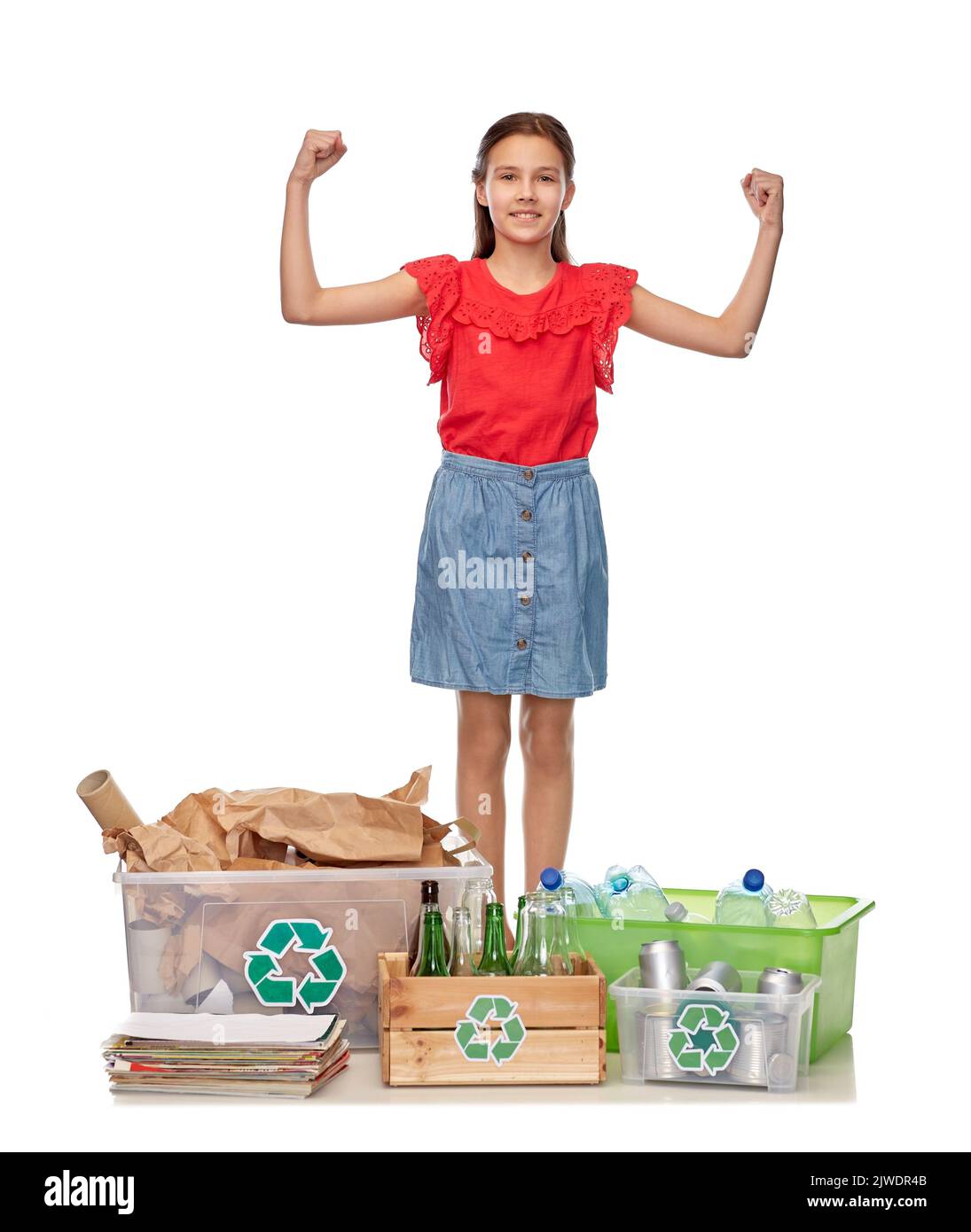 happy girl sorting paper, metal and plastic waste Stock Photo - Alamy