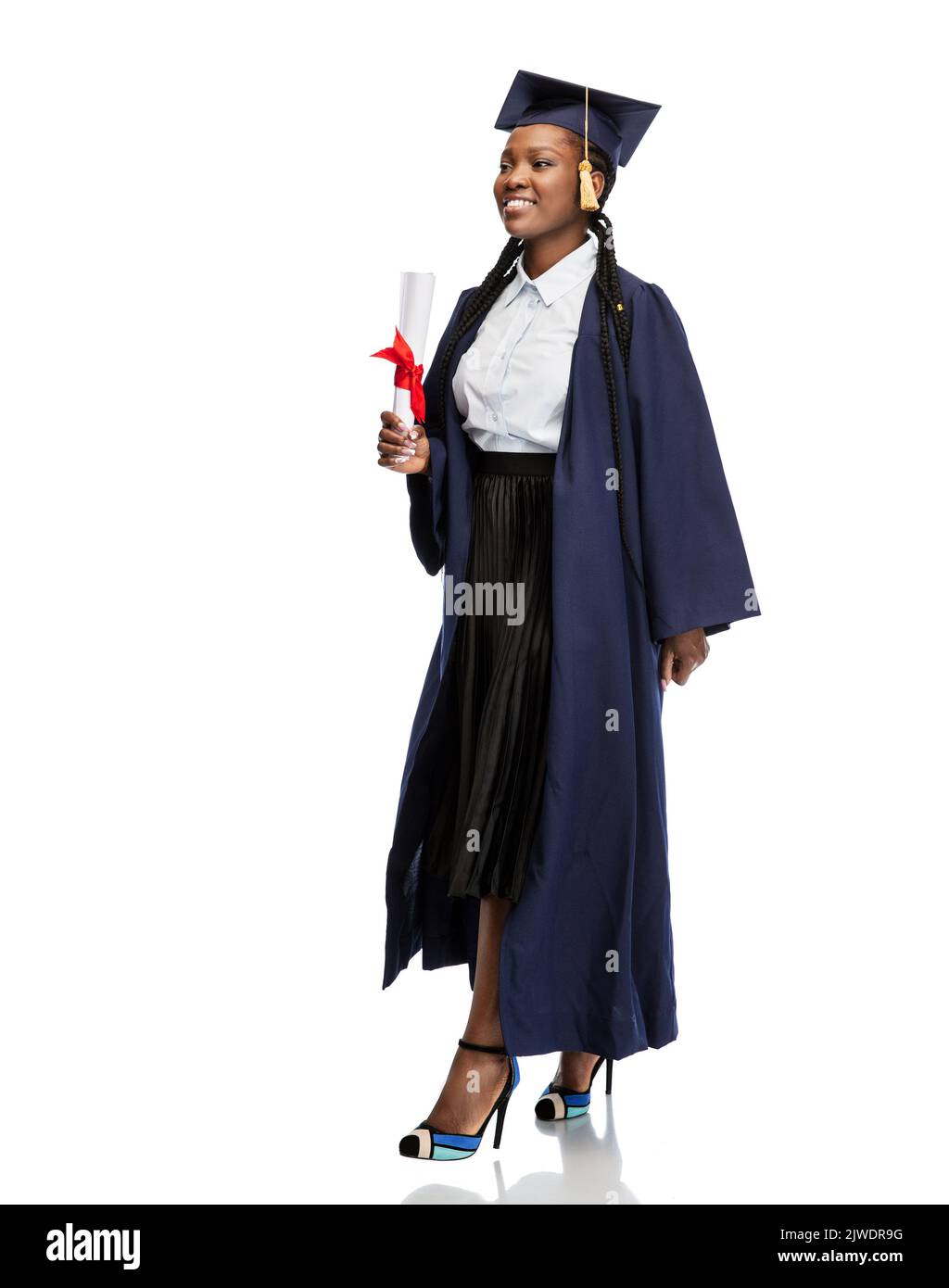 happy female graduate student walking with diploma Stock Photo - Alamy