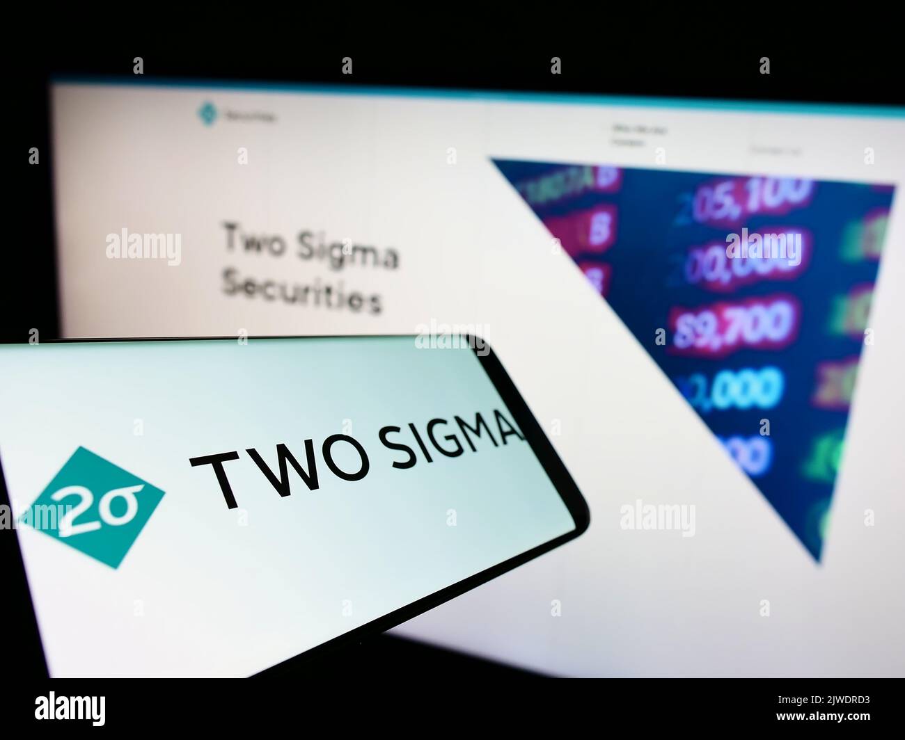 Mobile phone with logo of US hedge fund company Two Sigma Investments ...