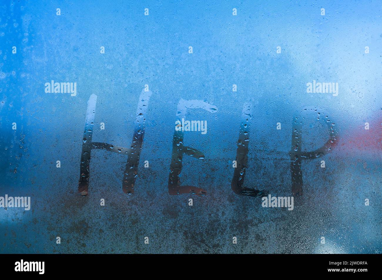 The inscription on the fogged window. Help Stock Photo - Alamy