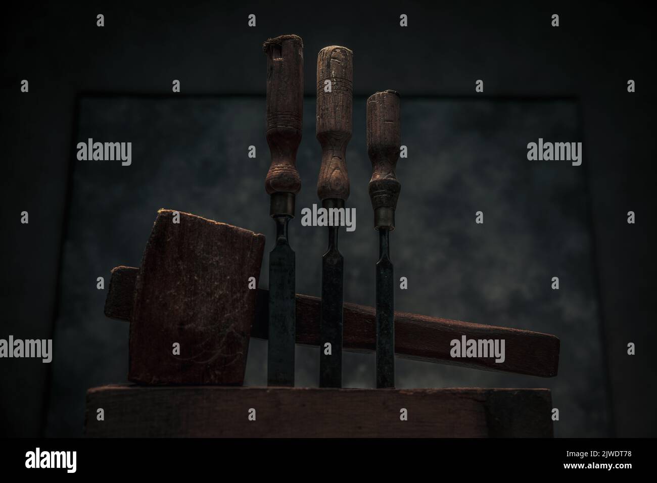 sculpting and creativity concept by old vintage carpentry tools ...