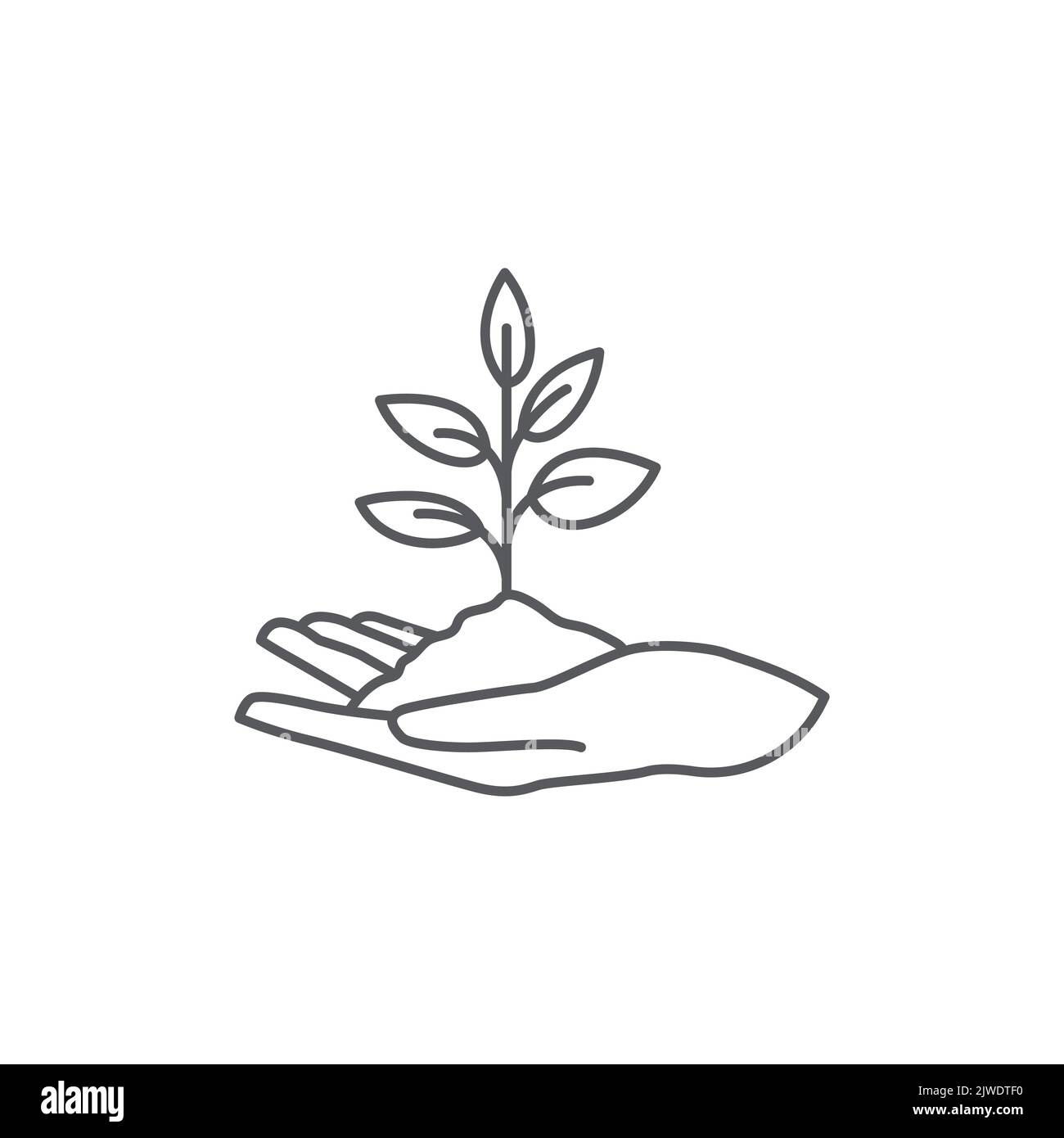Hand and Plant icon design. plant leaf Pictogram. seed and hand linear ...