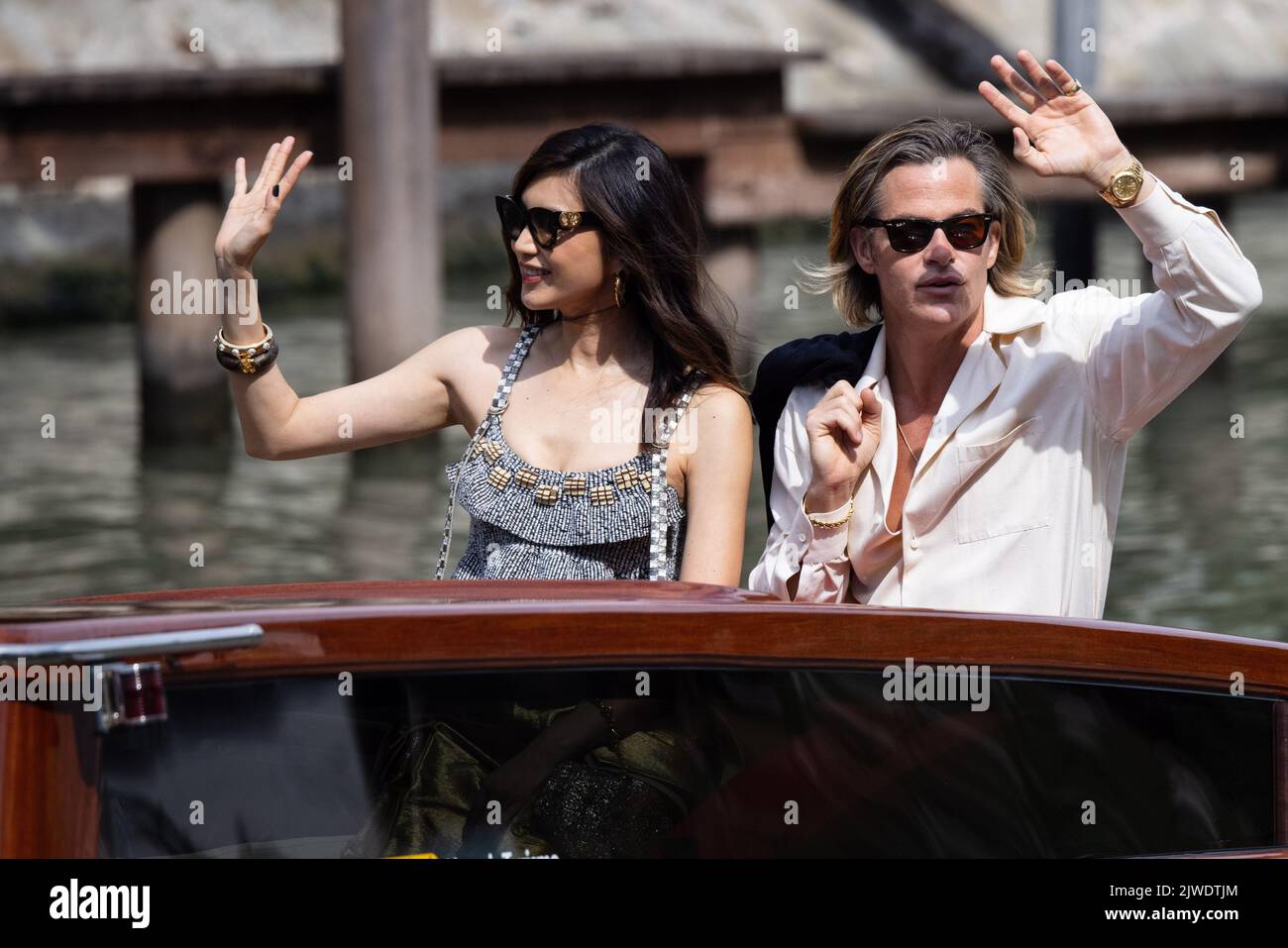Gemma Chan and Chris Pine arrive at the photocall for "Don't Worry ...