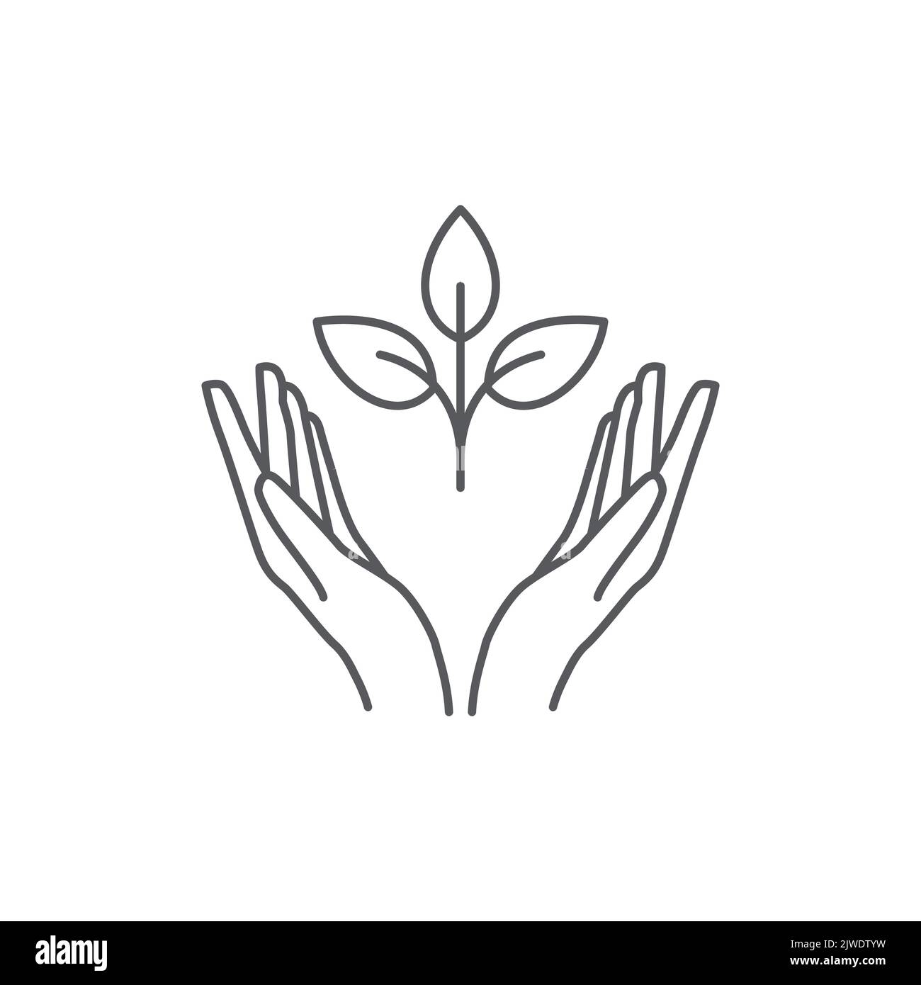 Hand and Plant icon design. plant leaf Pictogram. seed and hand linear ...