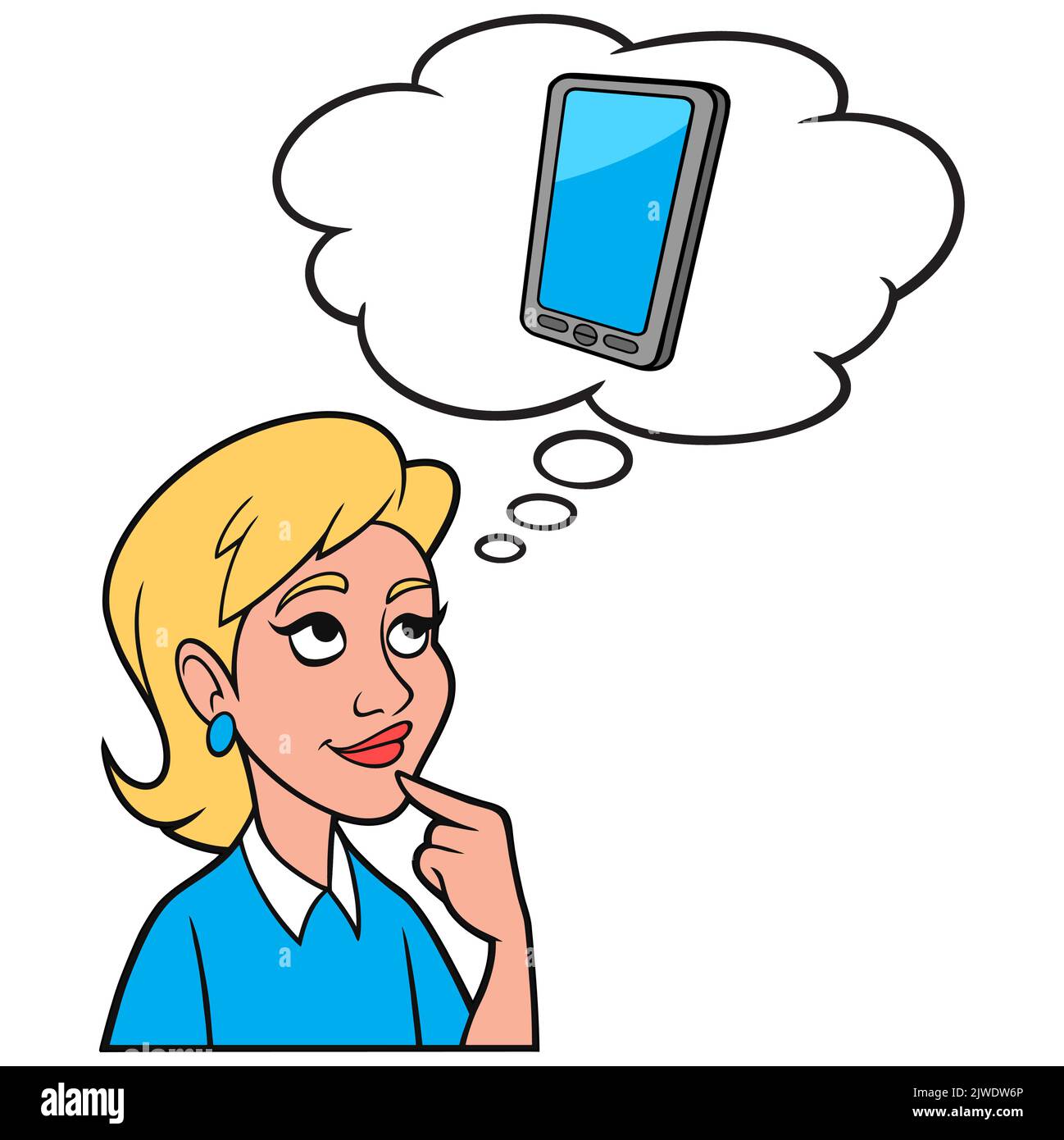 Girl thinking about a Smartphone - A cartoon illustration of a Girl ...