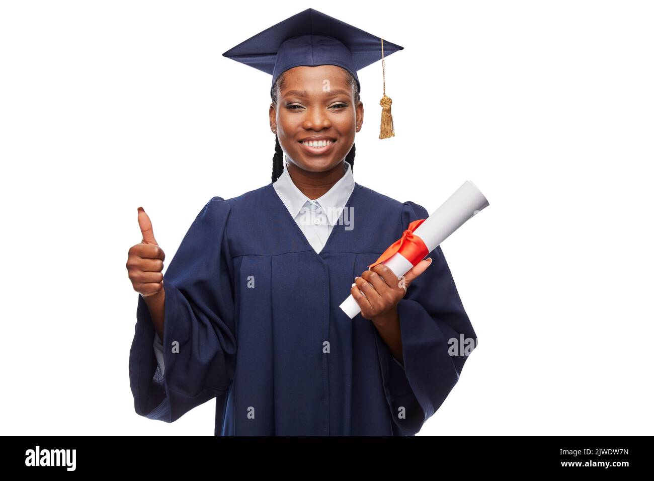 graduate student with diploma showing thumbs up Stock Photo - Alamy