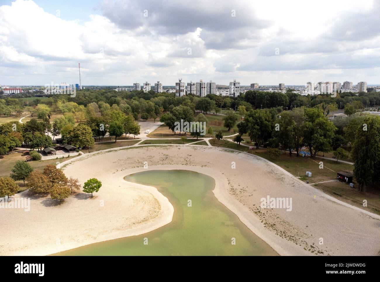 Lake Bundek can be seen from the air in Zagreb, Croatia on August 24 ...