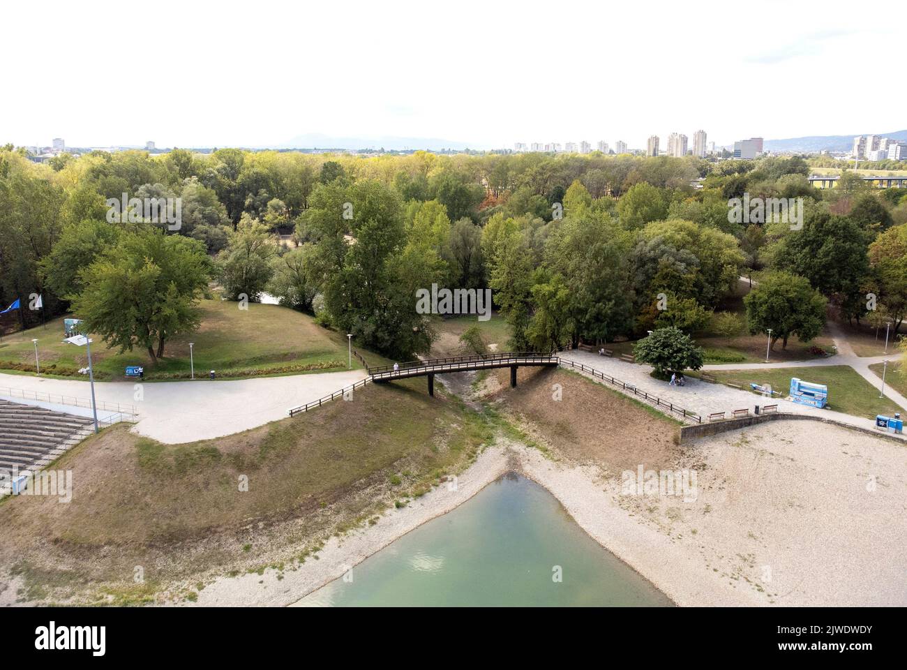 Lake Bundek can be seen from the air in Zagreb, Croatia on August 24 ...