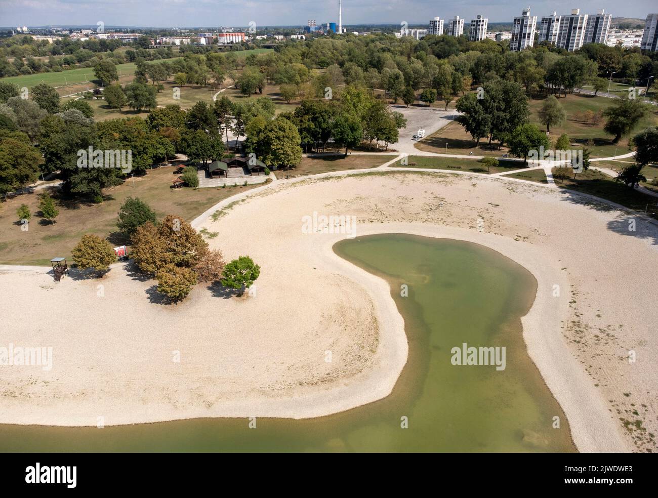 Lake Bundek can be seen from the air in Zagreb, Croatia on August 24 ...