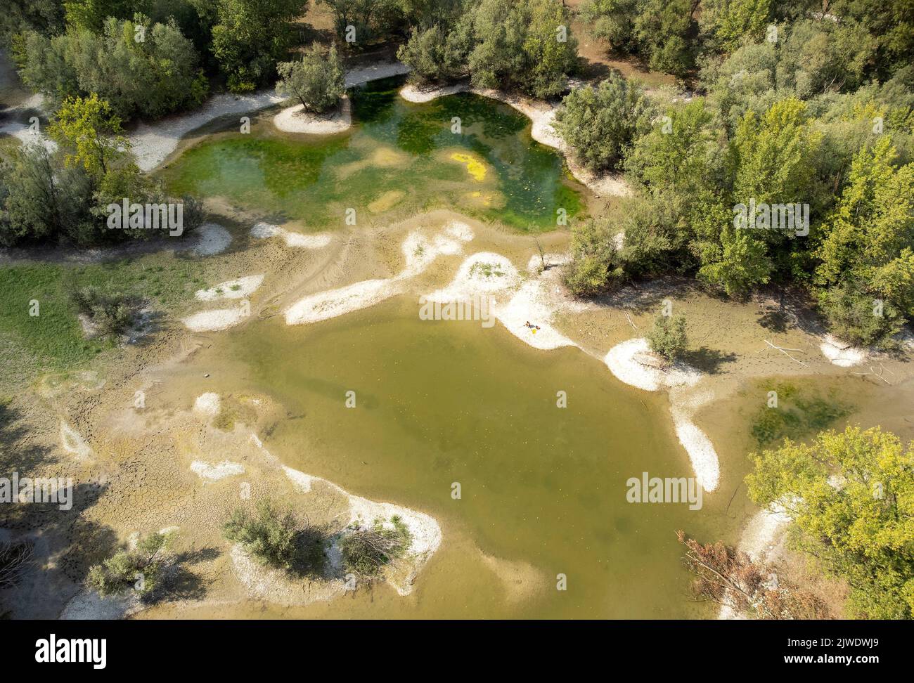 Lake Bundek can be seen from the air in Zagreb, Croatia on August 24 ...
