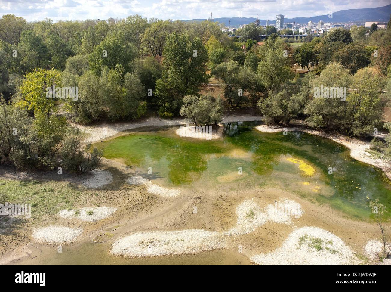 Lake Bundek can be seen from the air in Zagreb, Croatia on August 24 ...