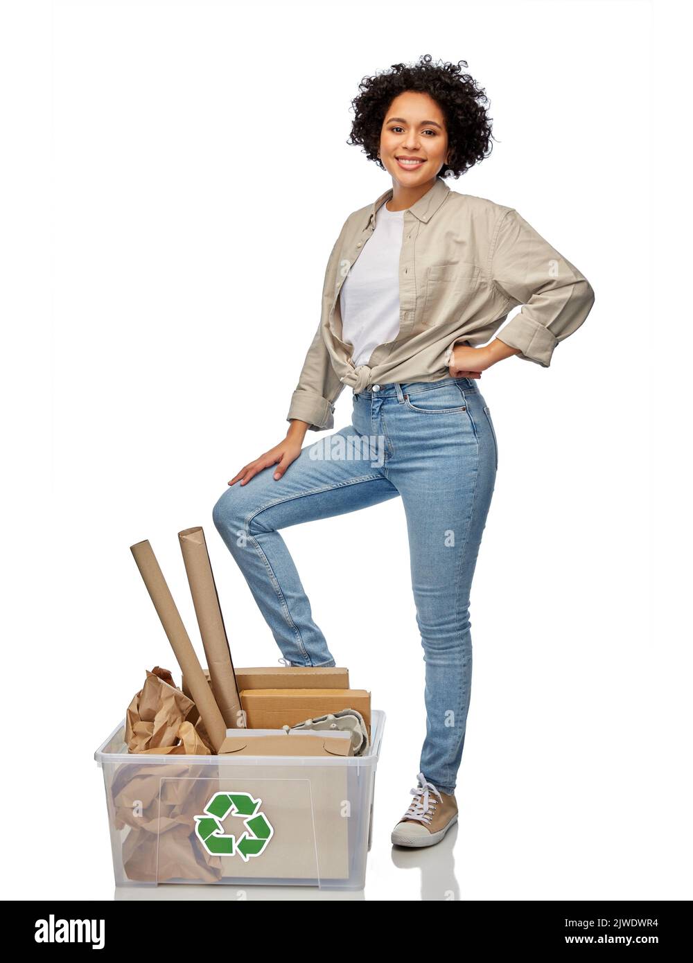 happy woman sorting paper waste Stock Photo - Alamy
