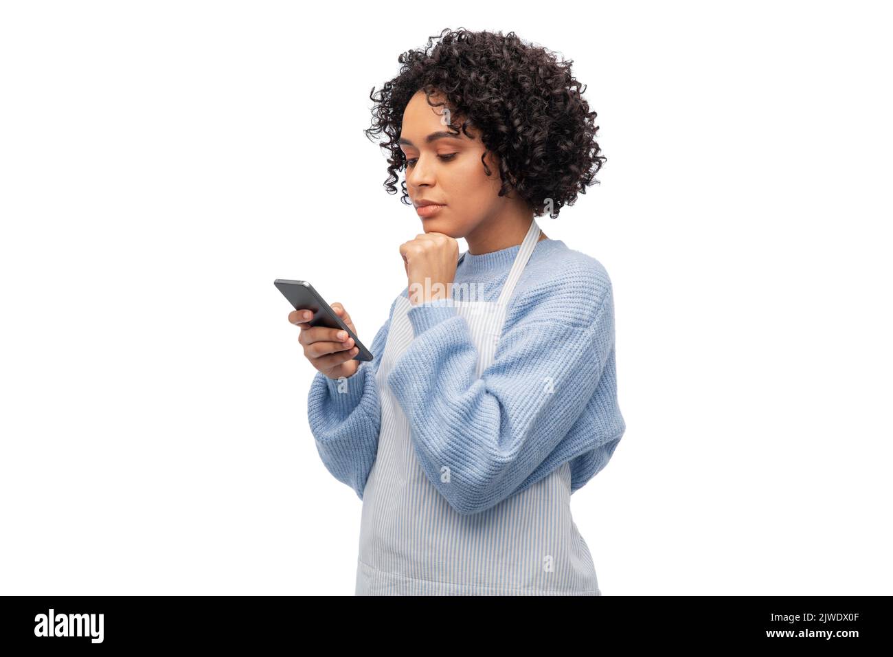 App phone thinking woman hi-res stock photography and images - Alamy
