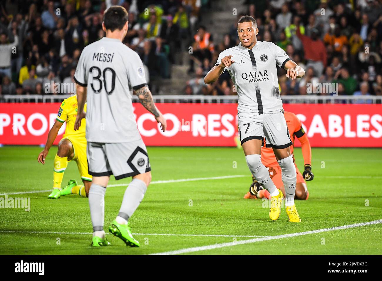 Kylian MBAPPE of PSG celebrate his goal with Lionel (Leo) MESSI of PSG ...