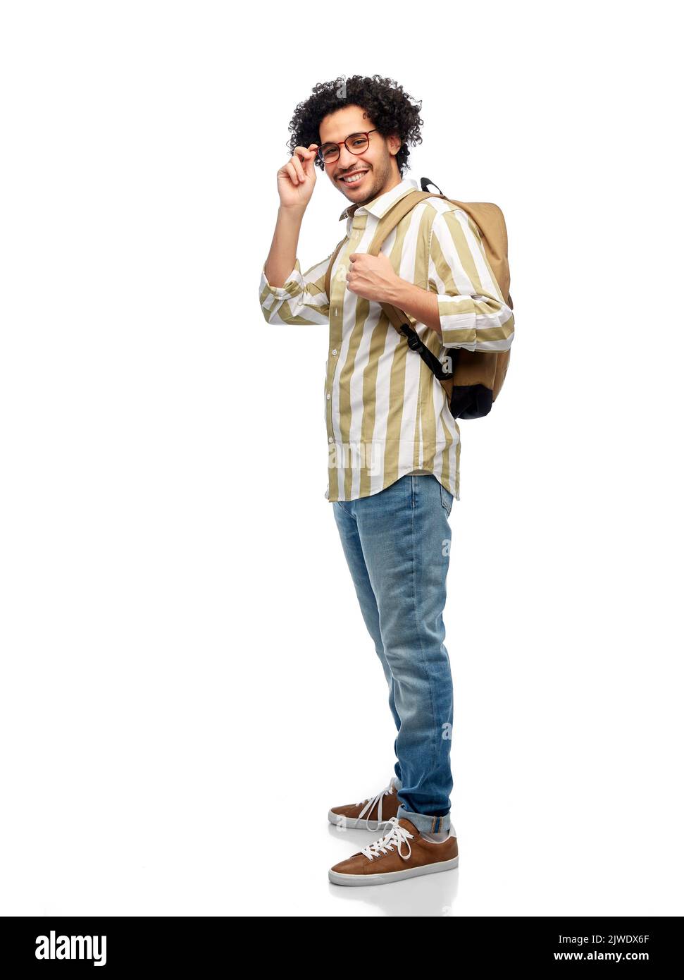 Smiling young man glasses curly Cut Out Stock Images & Pictures - Alamy