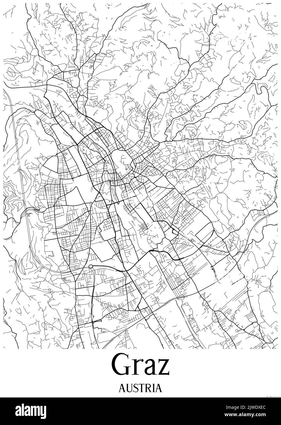 Black and white urban map of graz Stock Photo - Alamy