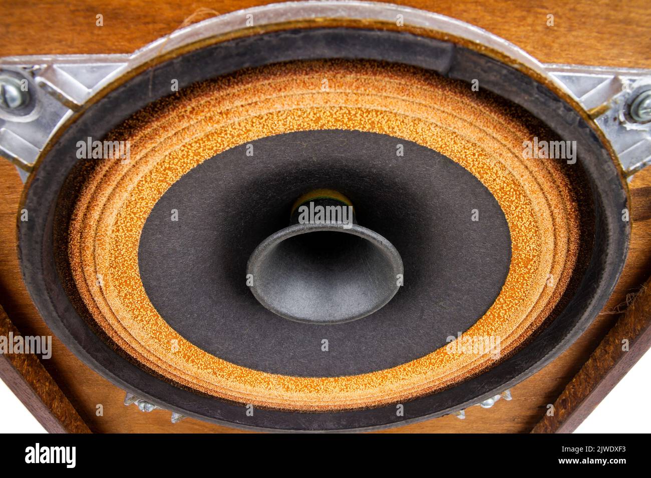 Close up of old full range driver in vintage speaker Stock Photo - Alamy