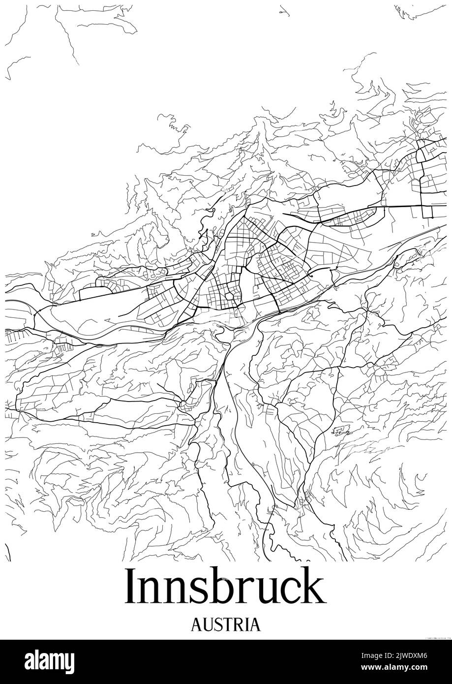 Black and white urban map of innsbruck Stock Photo - Alamy