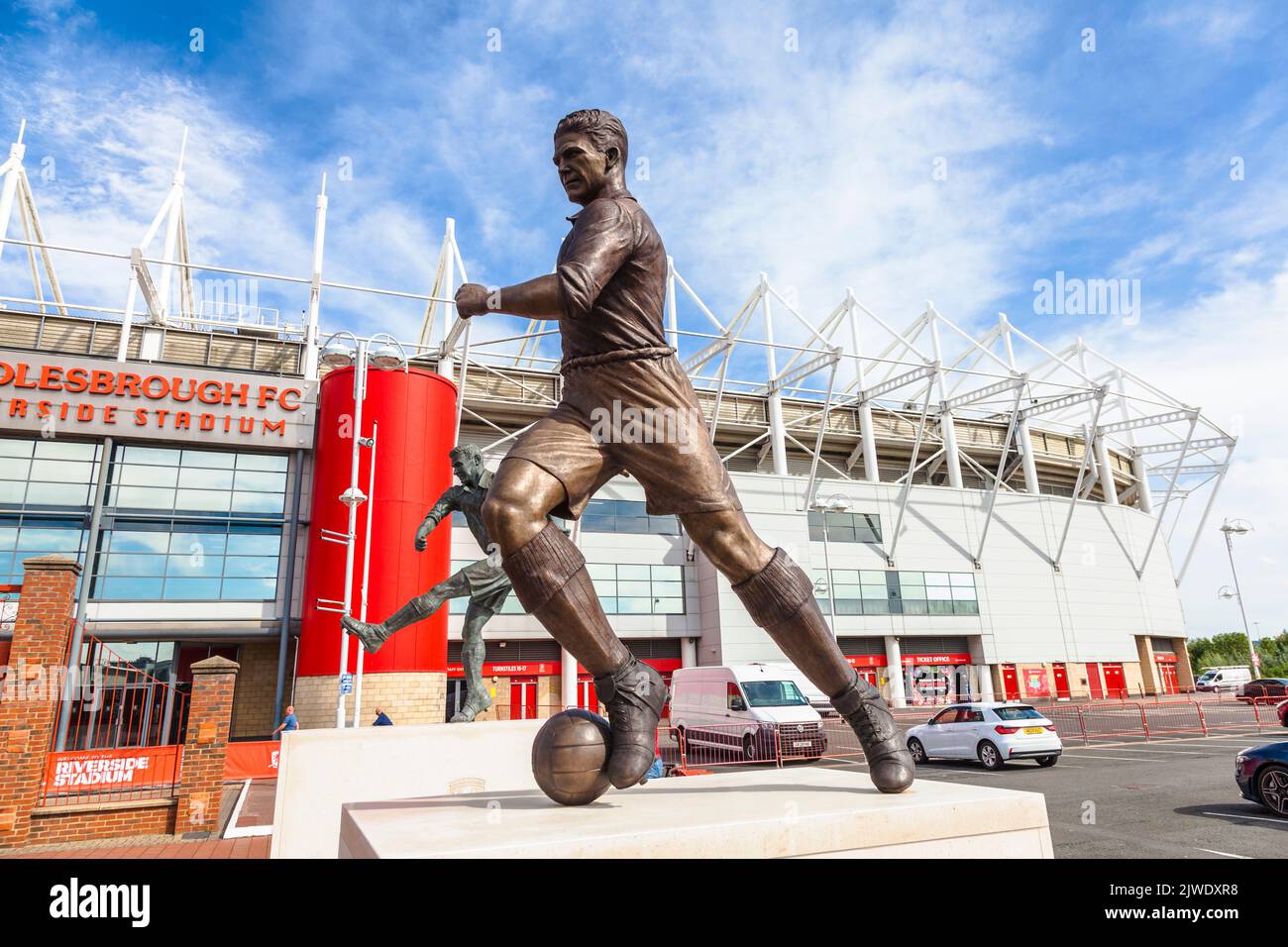 Middlesborough, UK. A statue commemorating Boro legend, George Camsell ...