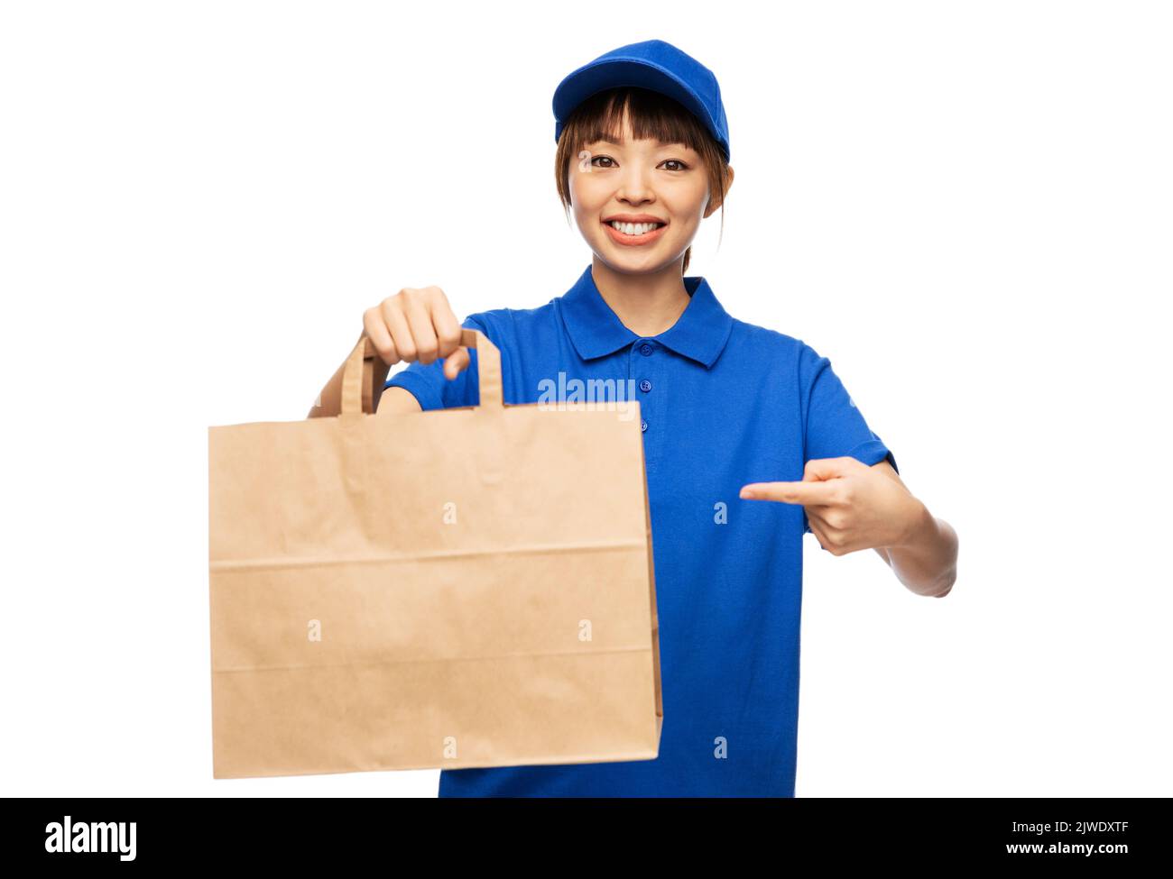 delivery woman with takeaway food in paper bag Stock Photo - Alamy