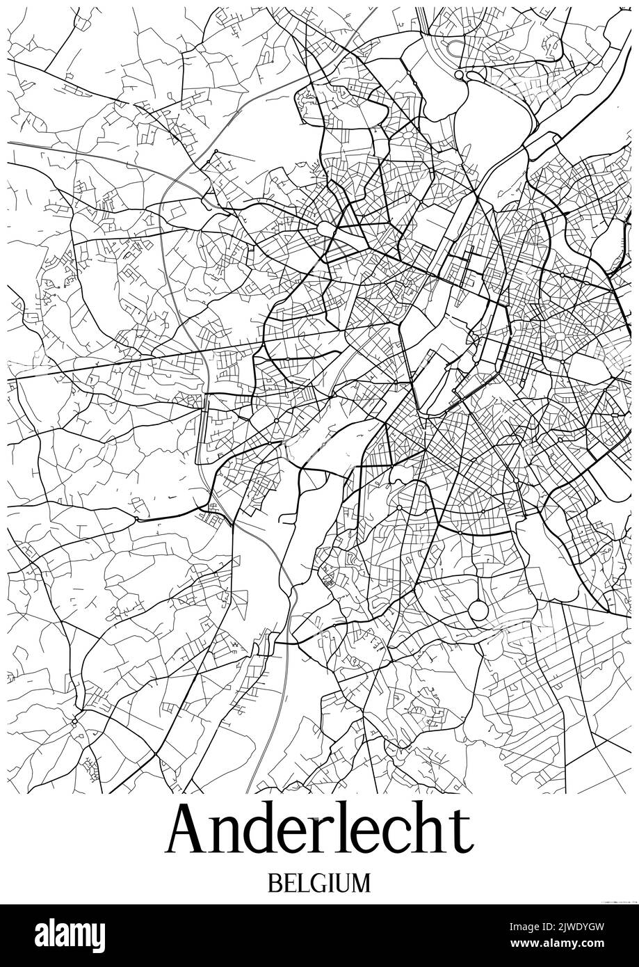 Black and white urban map of anderlecht Stock Photo - Alamy