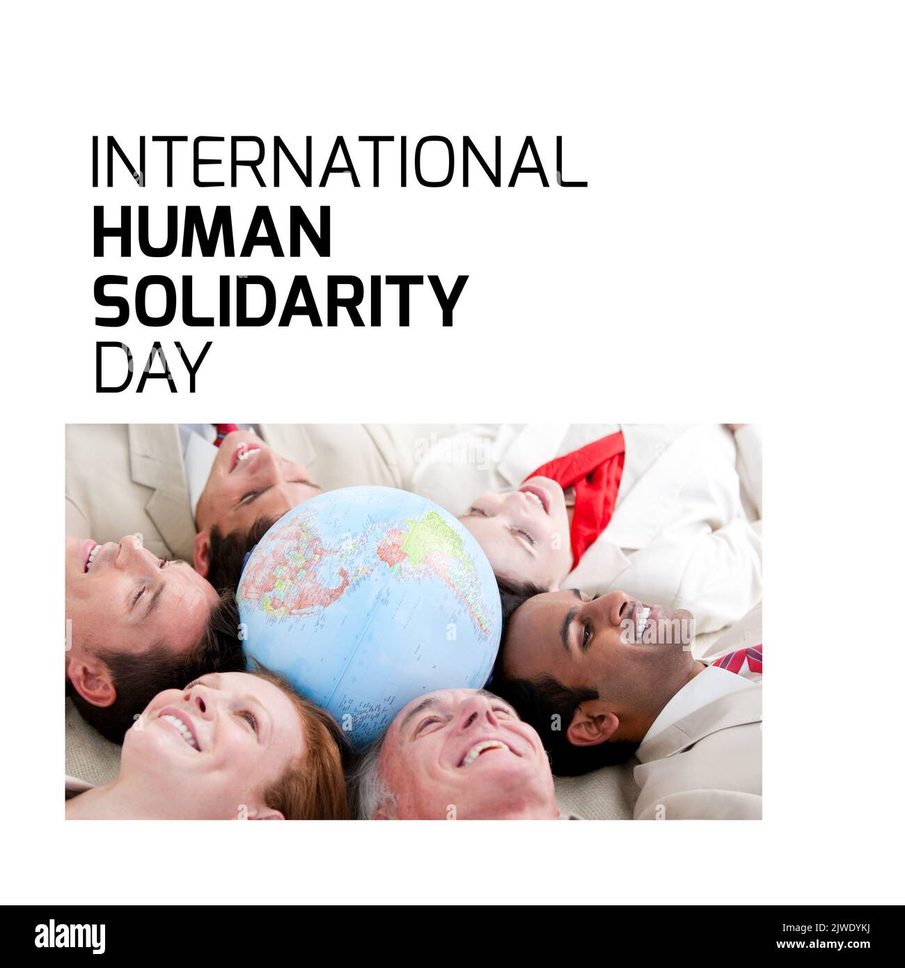 Composite of international human solidarity day text and coworkers ...