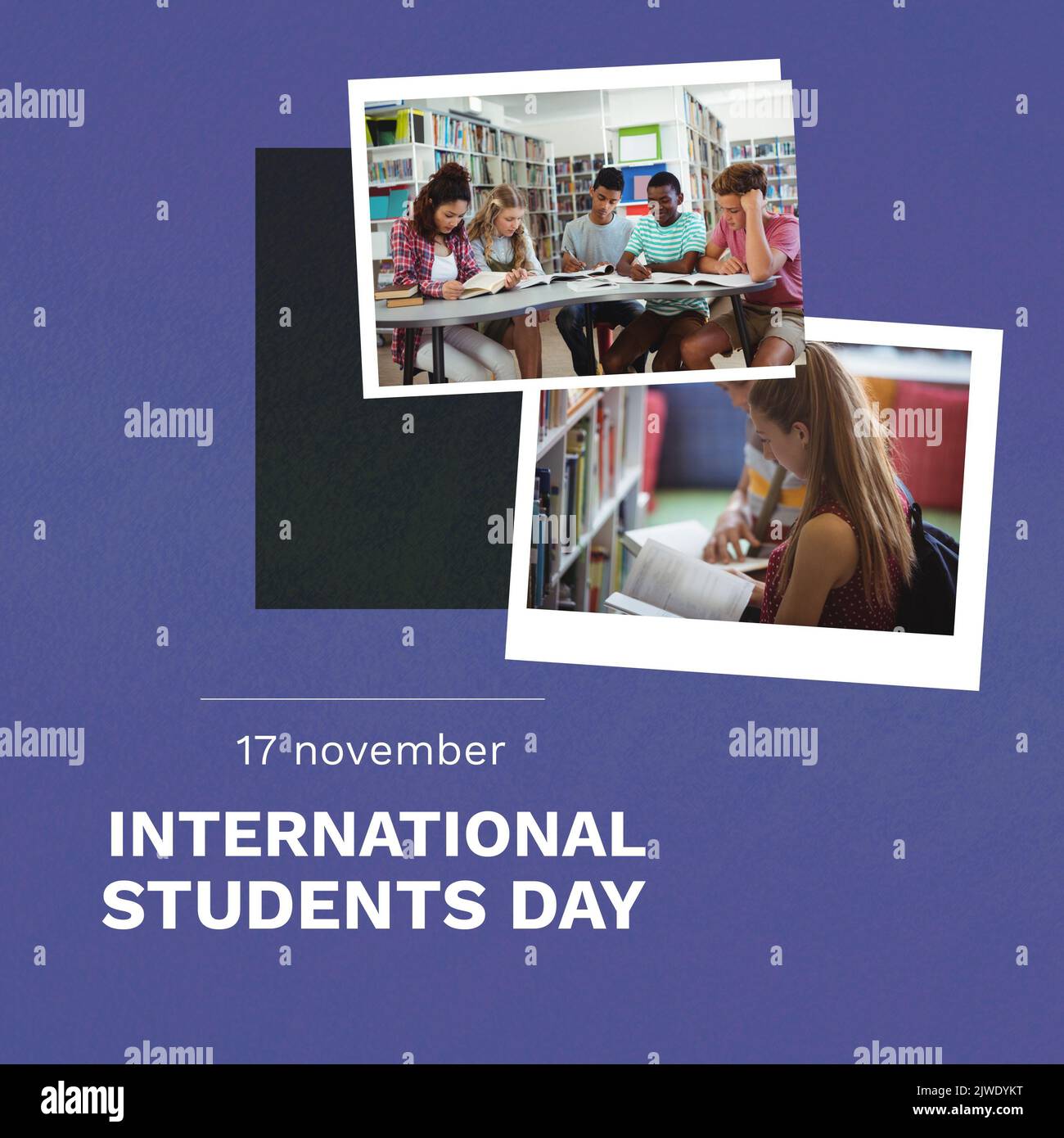 Collage of diverse children reading books in library and 17th november ...