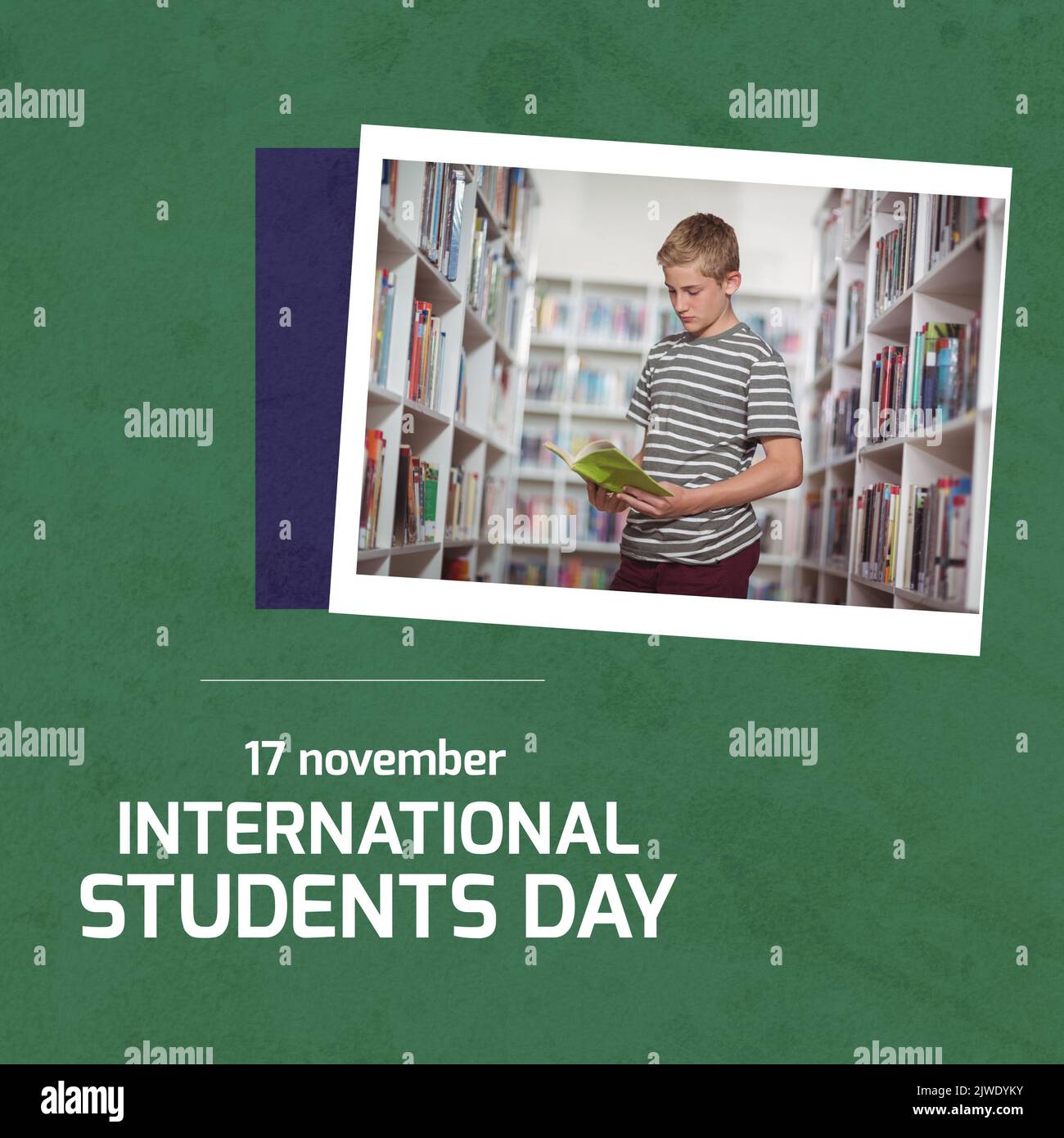 Composite of caucasian boy reading book in library and 17th november ...