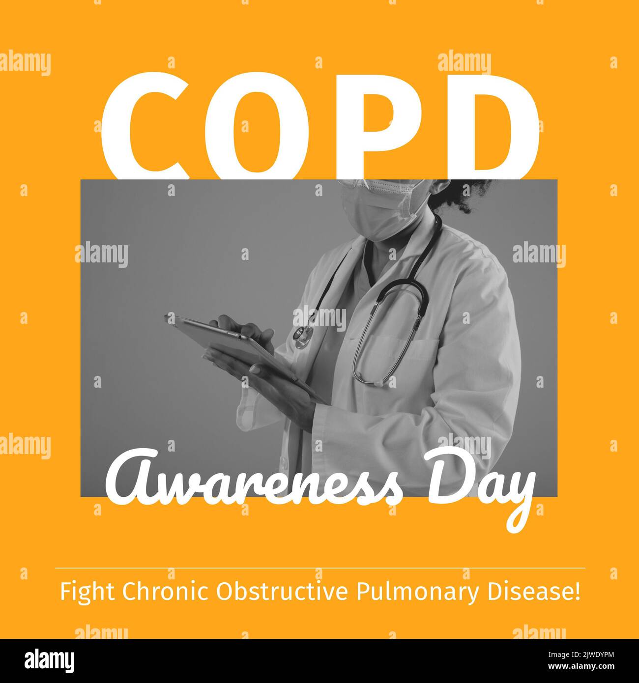 Composite of copd awareness day text and midsection of female doctor ...