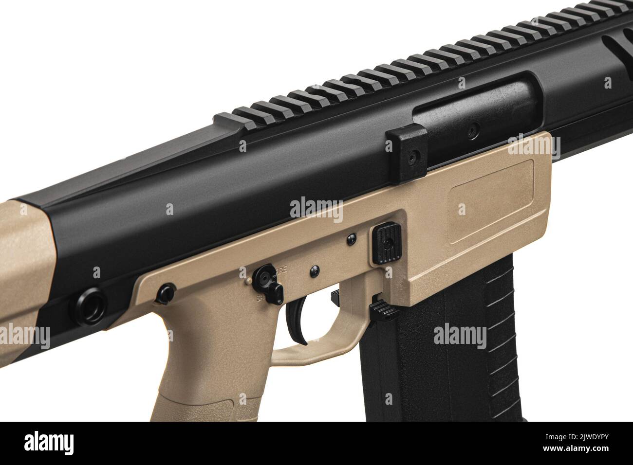 Pump-action 12 gauge shotgun isolated on a white background. A smooth ...