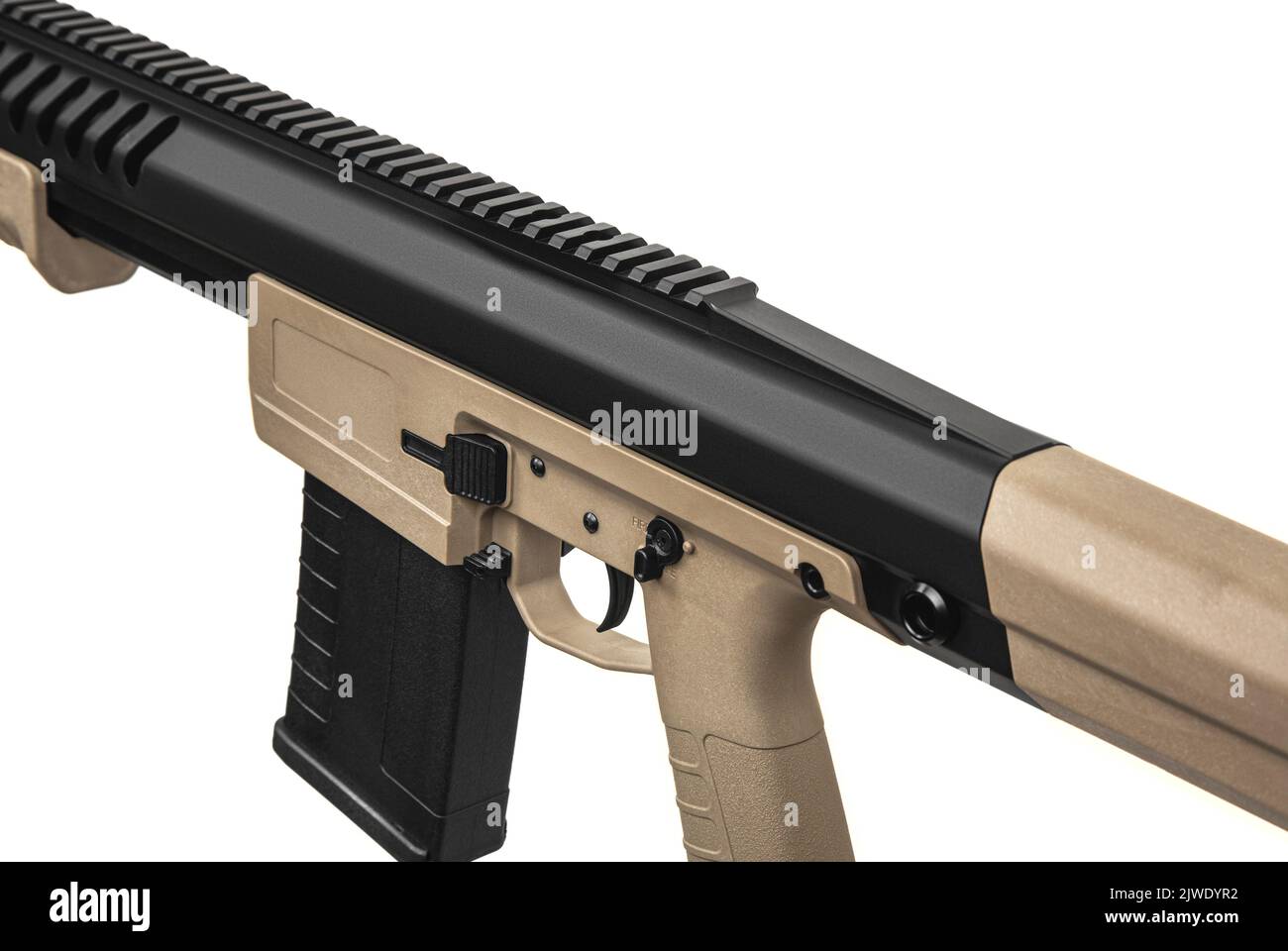 Pump-action 12 gauge shotgun isolated on a white background. A smooth ...