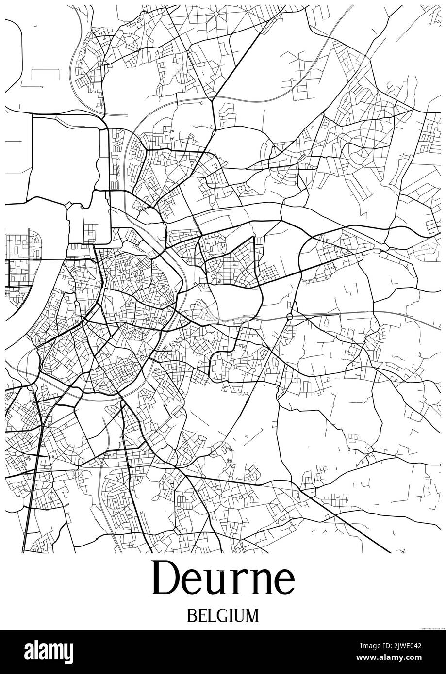 Black and white urban map of deurne Stock Photo - Alamy